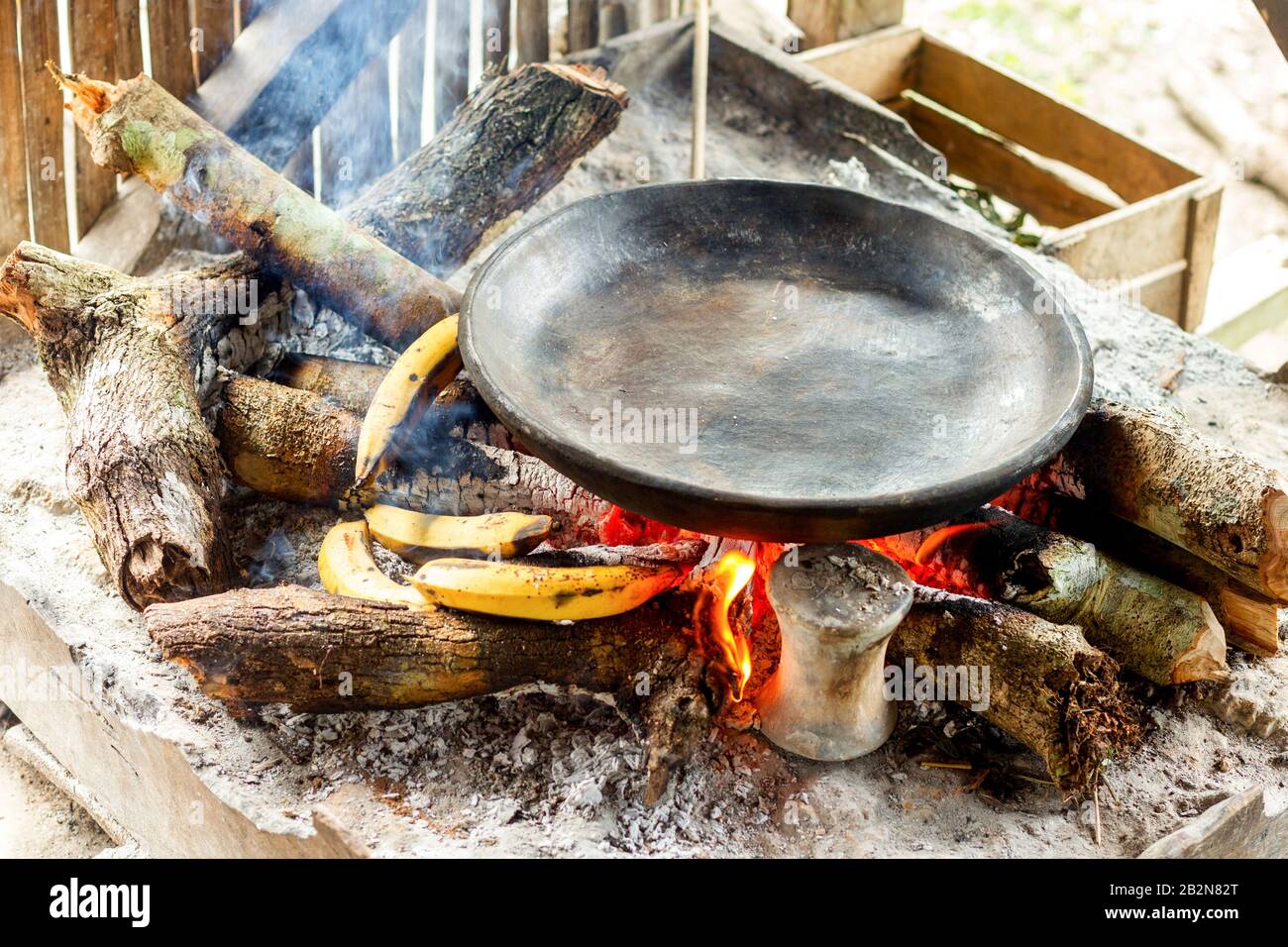 Cassava Pan On Wooden Fire Indigenous Way Of Preparation Stock Photo ...