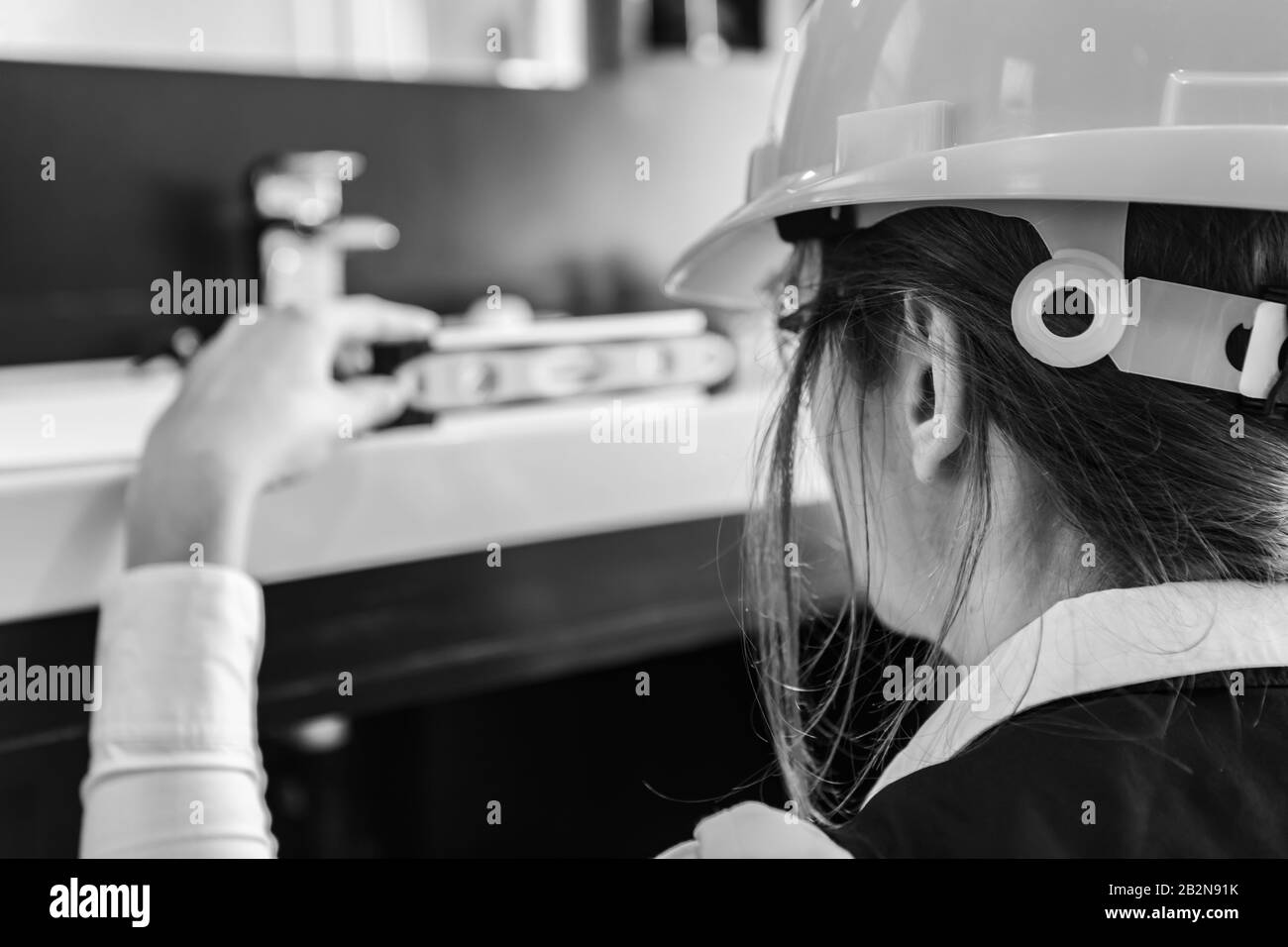 Construction wall level check Black and White Stock Photos & Images - Alamy