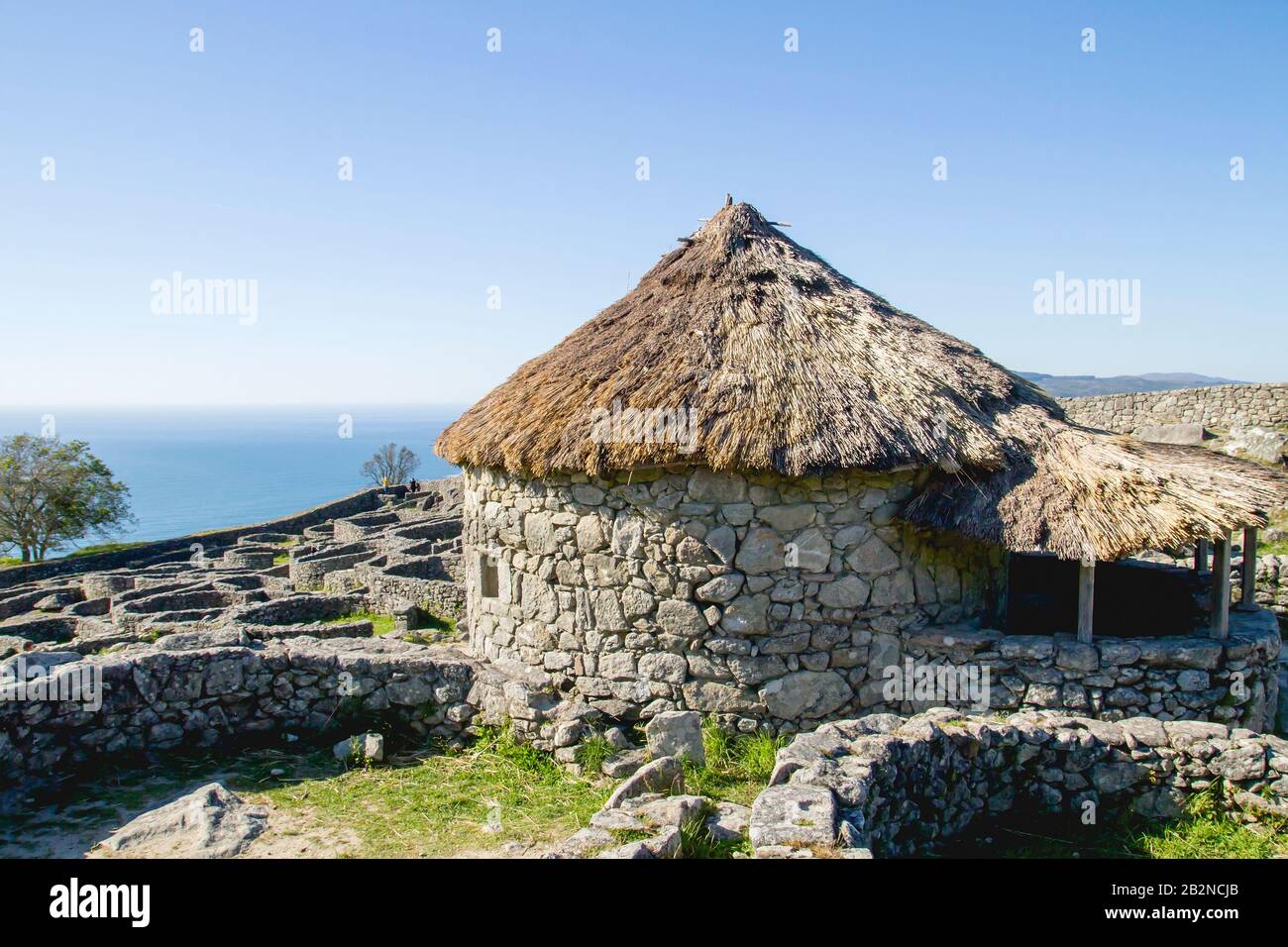 Ancient stone structures in Castro de Santa Trega, Galicia, Spain Stock ...