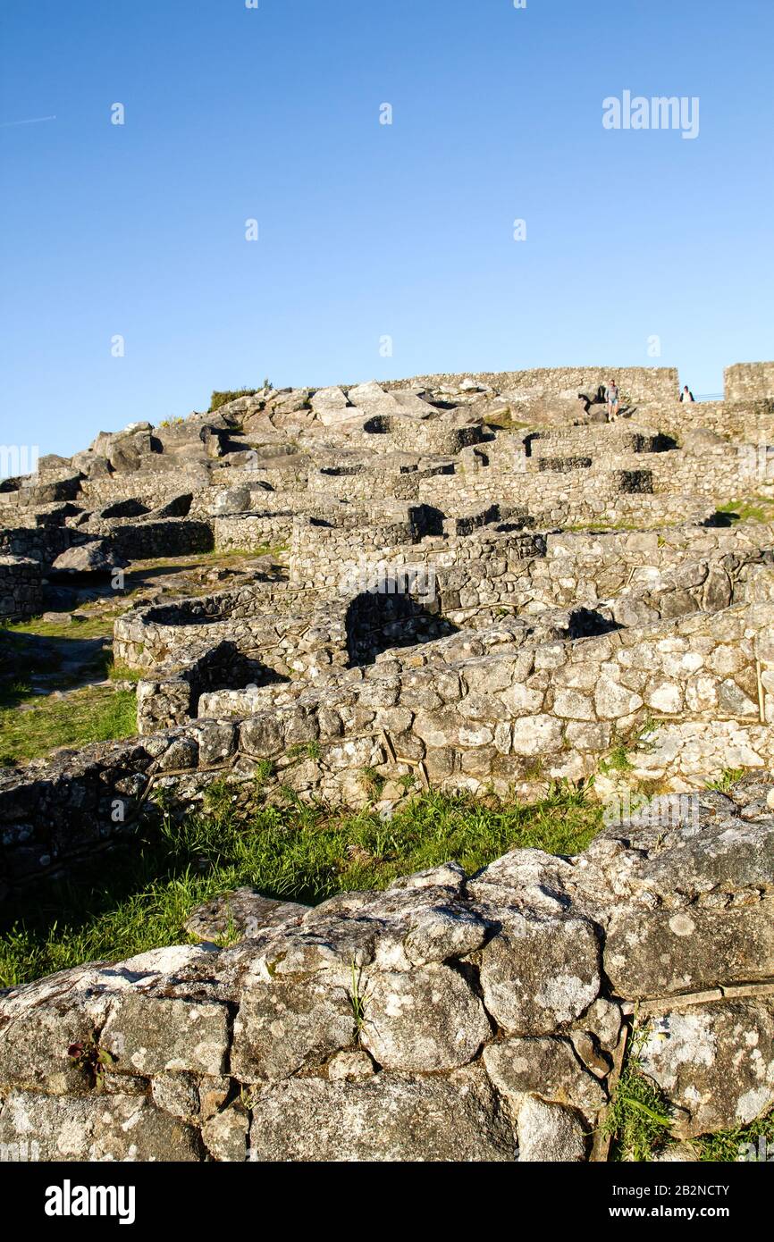 Ancient stone structures in Castro de Santa Trega, Galicia, Spain Stock ...
