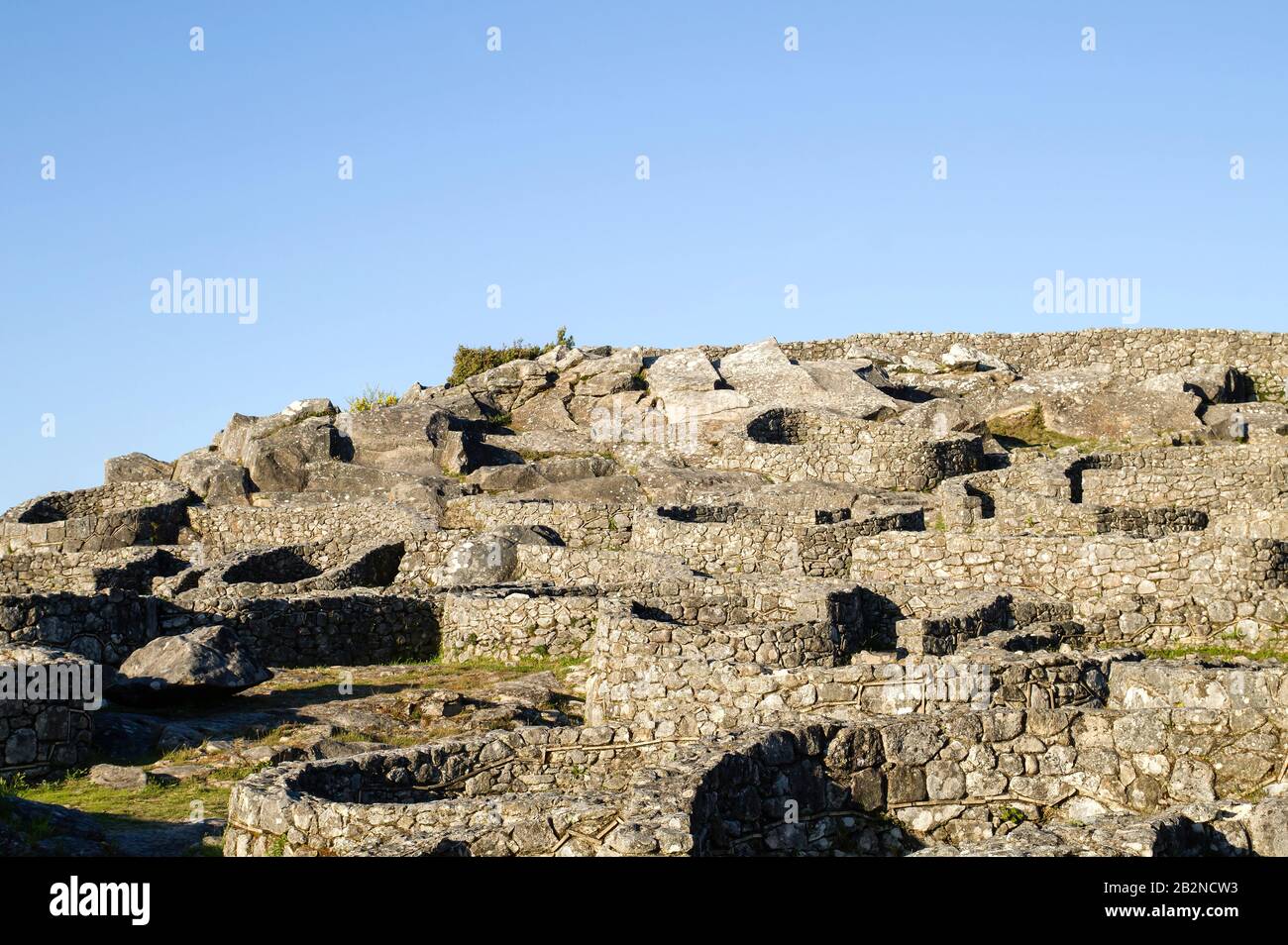 Ancient stone structures in Castro de Santa Trega, Galicia, Spain Stock ...