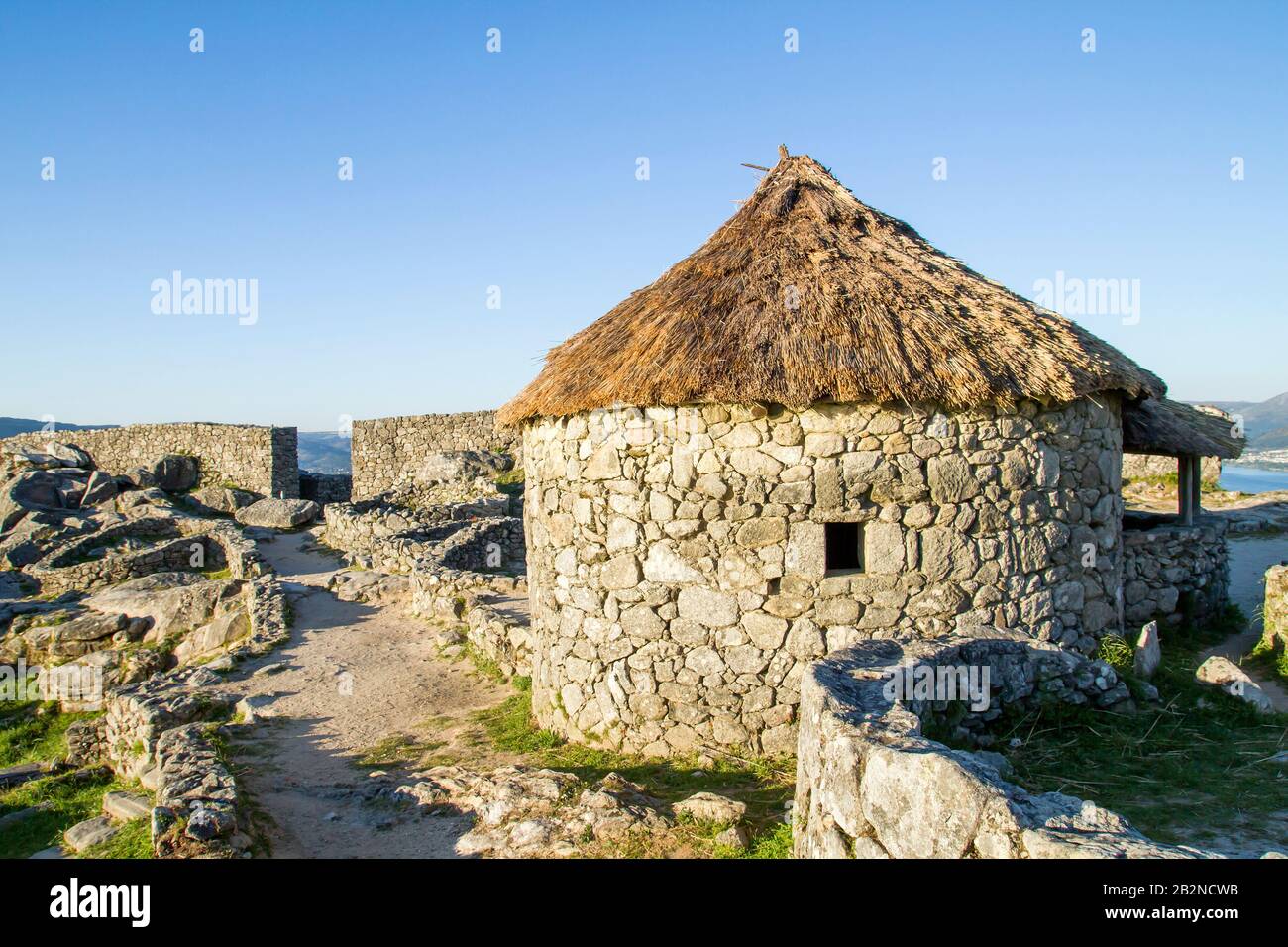 Ancient stone structures in Castro de Santa Trega, Galicia, Spain Stock ...