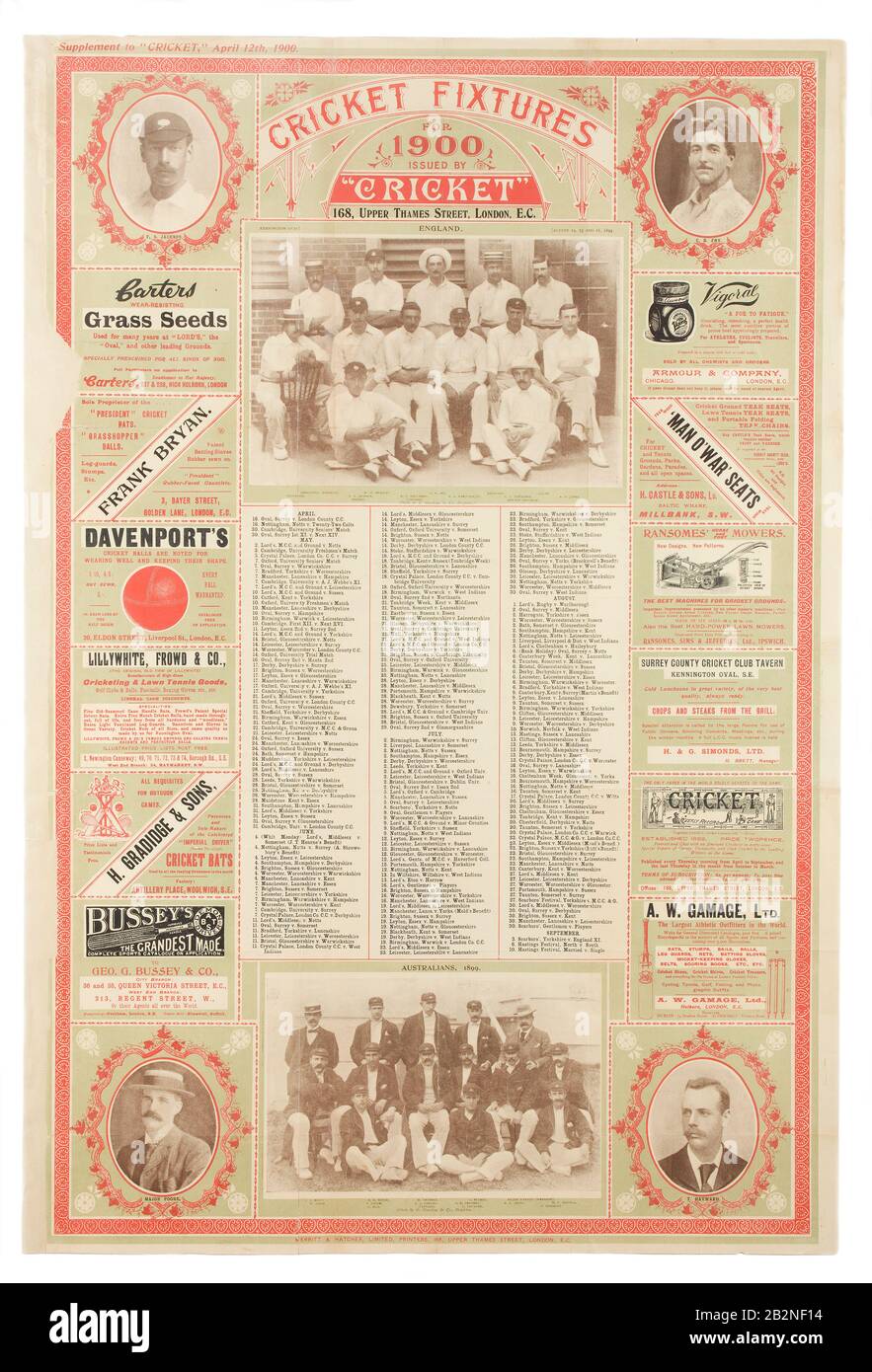 1900 Cricket Fixtures poster Stock Photo - Alamy