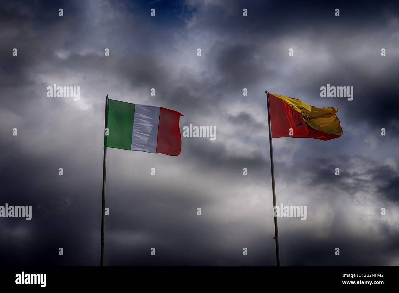 Italy flag and Sicily flag with dramatic clouds as the background Stock ...