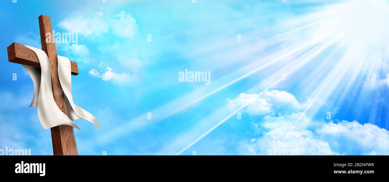 Web banner. Resurrection. Christian cross with risen Jesus Christ and ...