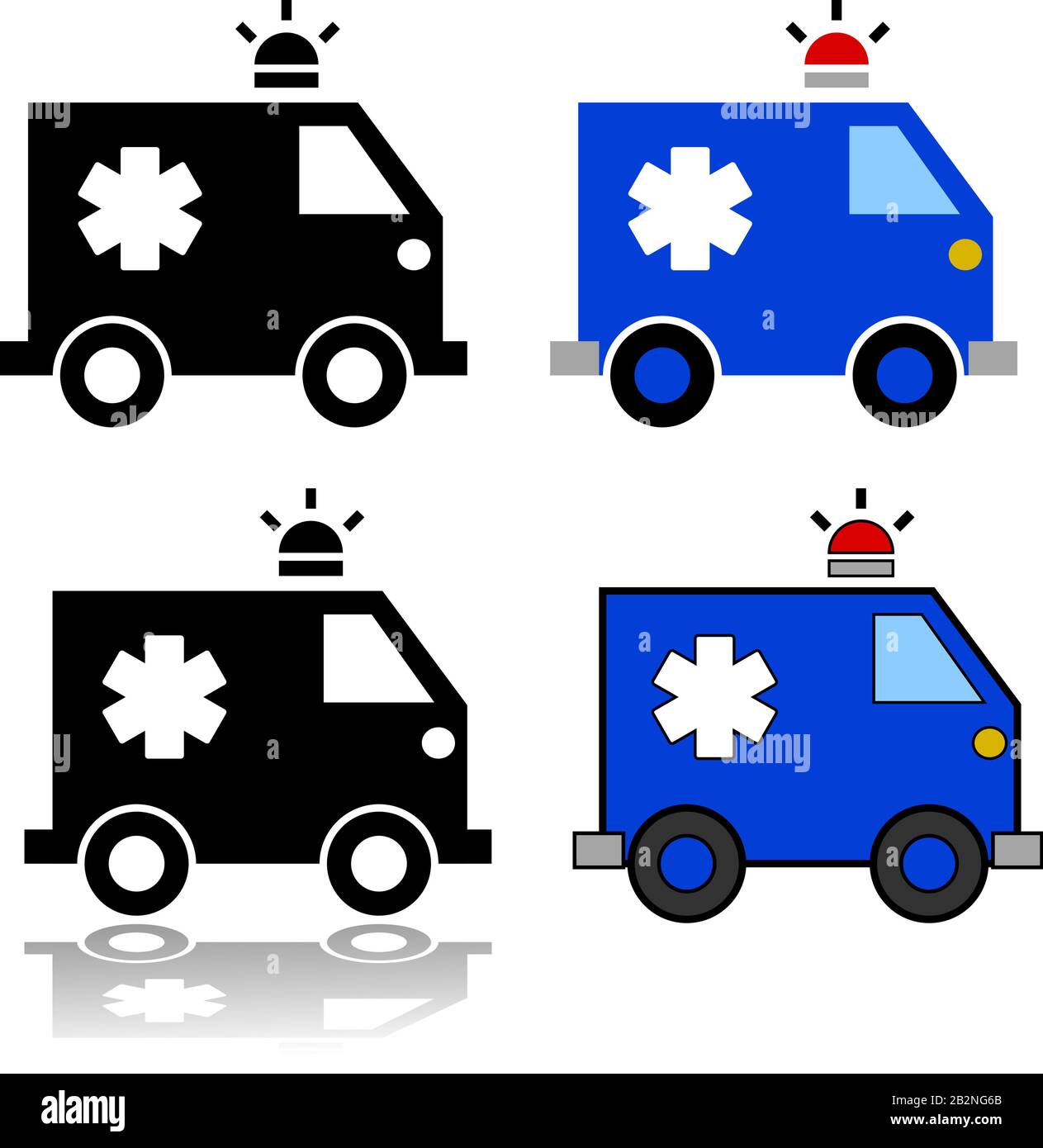 Icon set showing an illustration of an ambulance represented in ...