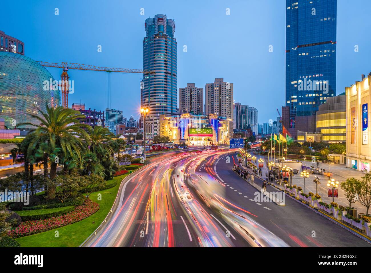 SHANGHAI, CHINA, OCTOBER 26: This is an evening view of Xujiahui an ...