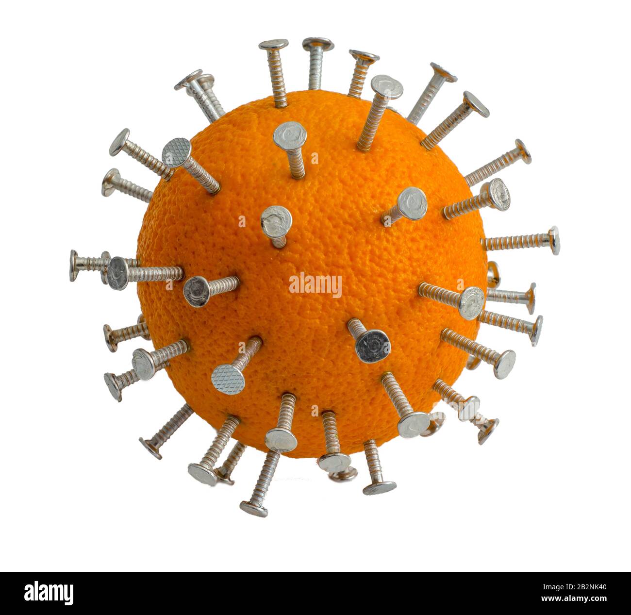 Virus concept. Orange covered with nails. Big Crown Virus. Risk of ...
