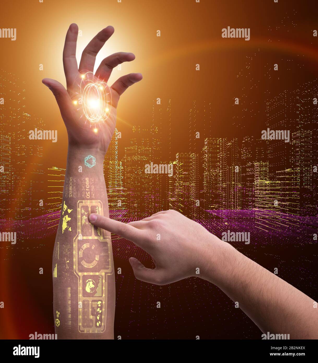 The human robotic hand in futuristic concept Stock Photo - Alamy