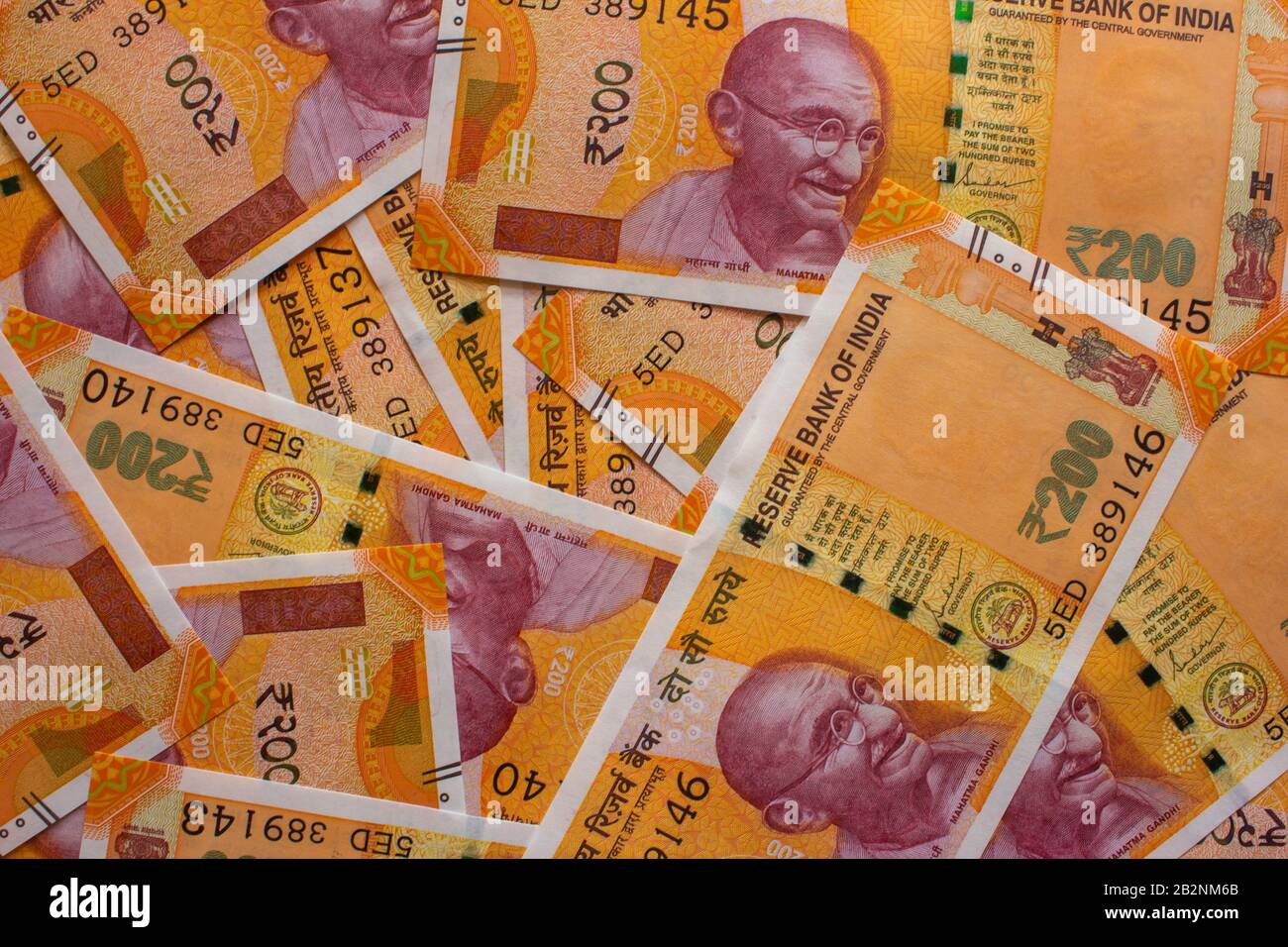 View of Indian currency notes. Two hundred rupee notes Stock Photo - Alamy