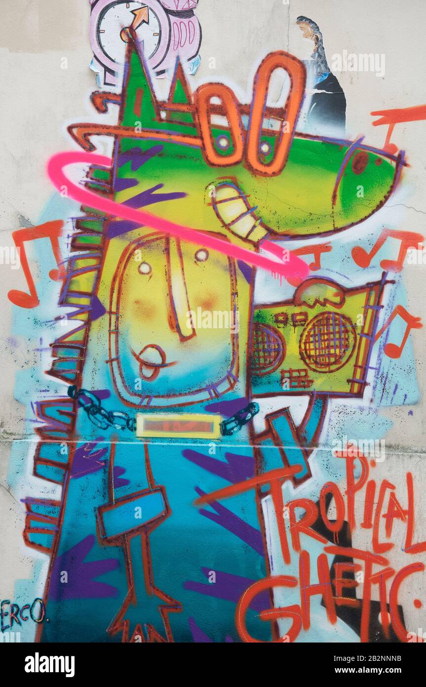 Vivid colourful graffiti painted on a wall. Street art in the bohemian ...