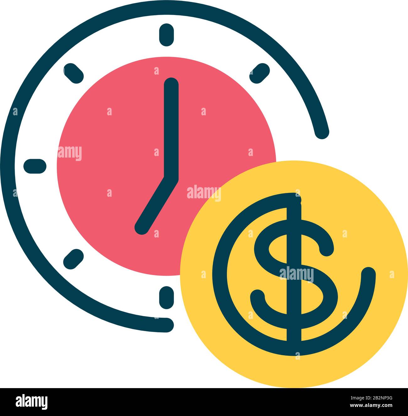 clock and money coin icon over white background, half color style ...