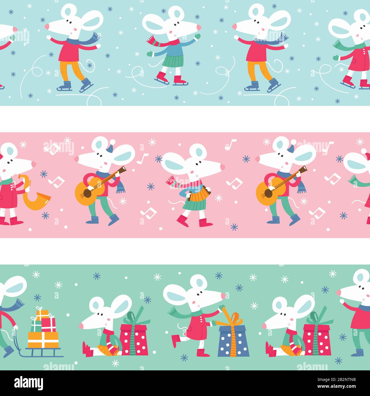 Seamless ribbon pattern with cute white Christmas mice Stock Vector ...