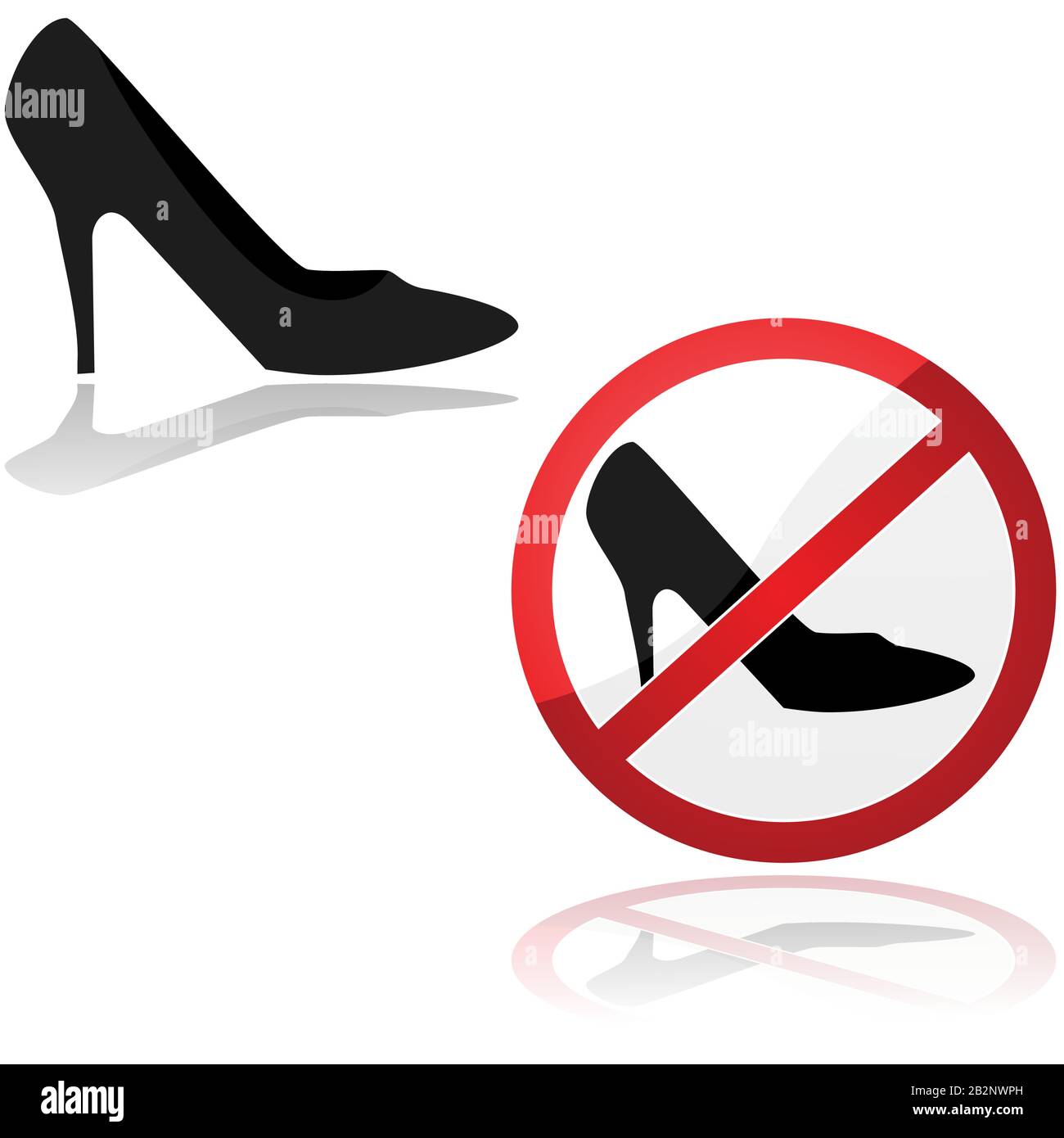Illustration showing an icon for a high heel shoe and a sign ...