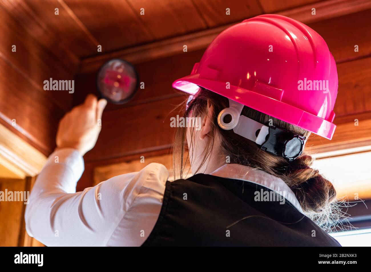 close up back view of women inspector during Indoor air quality ...