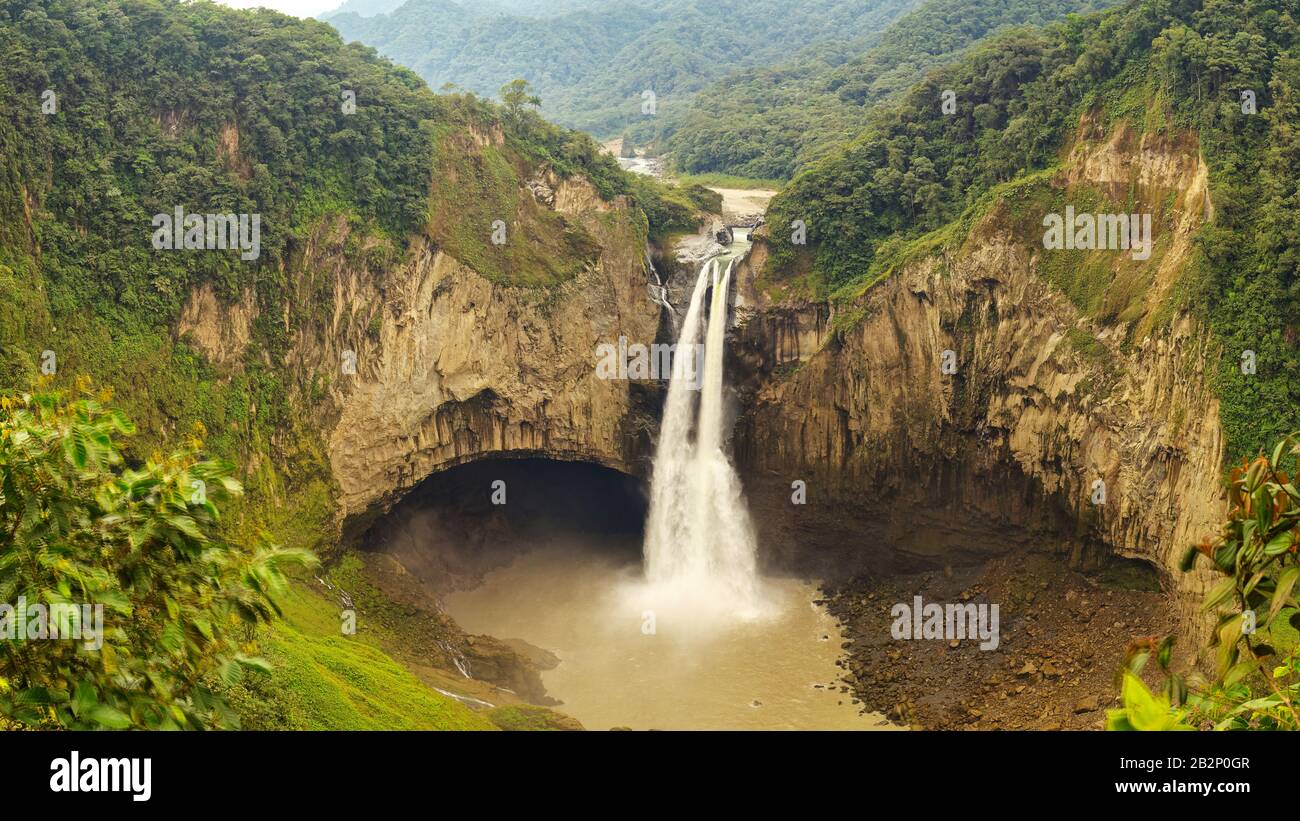 Unique Panoramic View Of San Rafael Waterfall In Ecuador Stock Photo ...