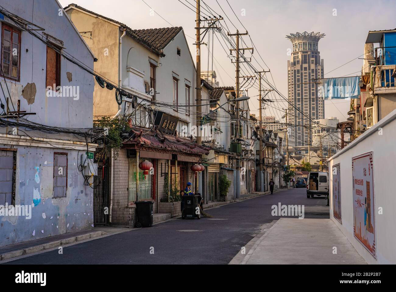 SHANGHAI, CHINA, OCTOBER 29: Residential street with old traditional ...