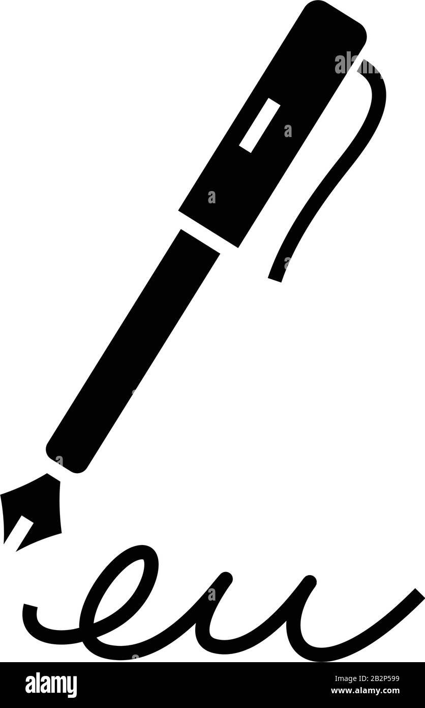 Pen signature black icon, concept illustration, vector flat symbol ...