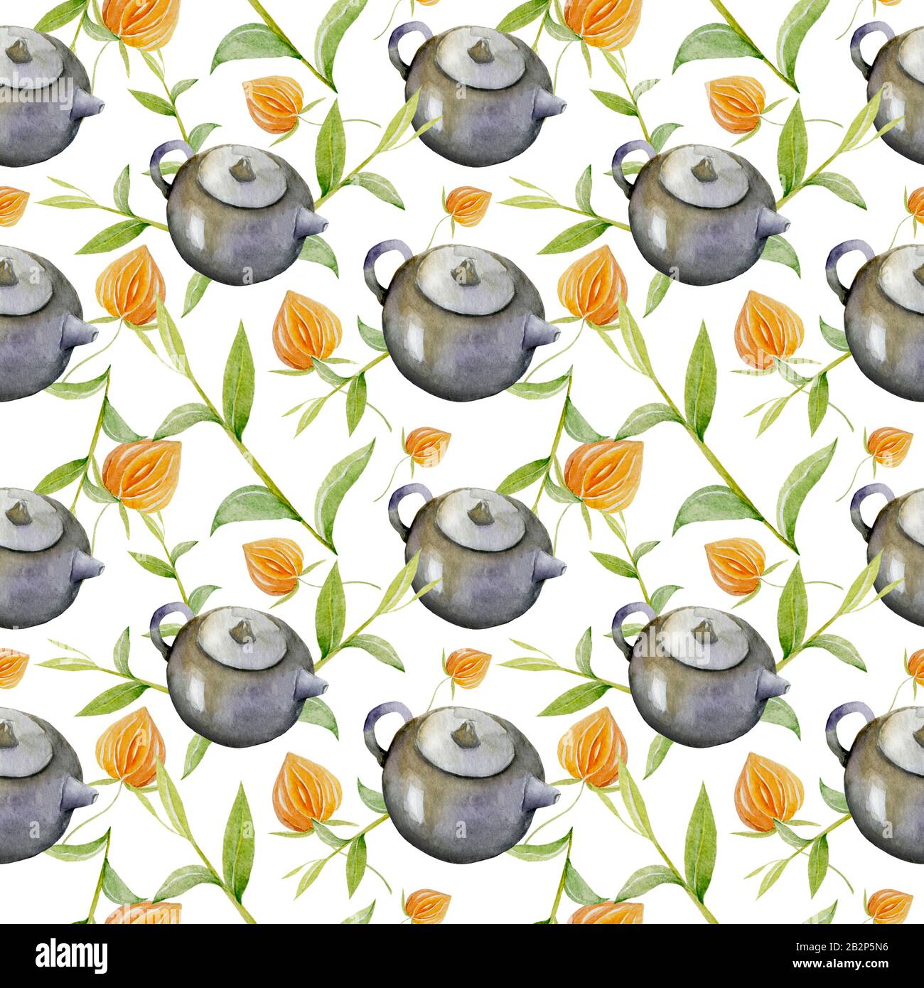 Japanese tea ceremony. Chinese tea. Watercolor seamless pattern. Hand ...