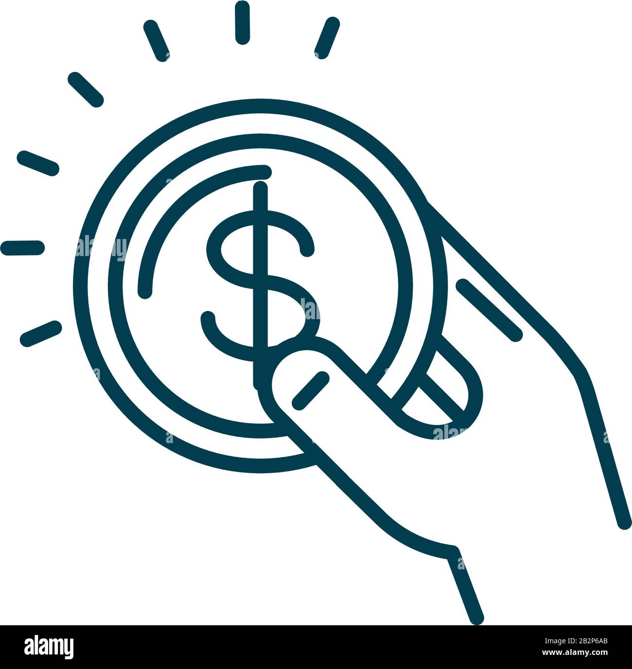 hand with money coin icon over white background, line style, vector ...