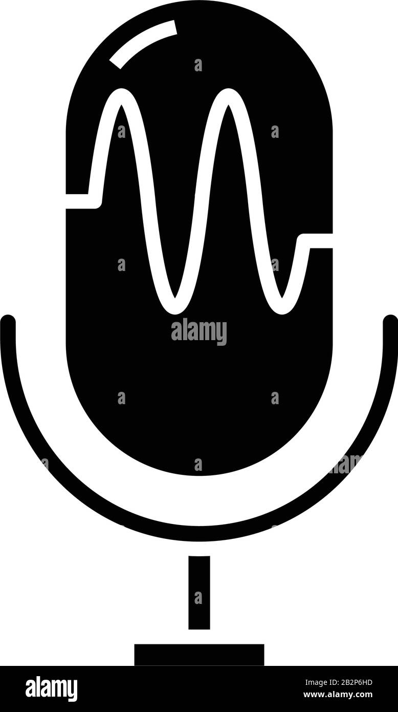 Mic black icon, concept illustration, vector flat symbol, glyph sign ...