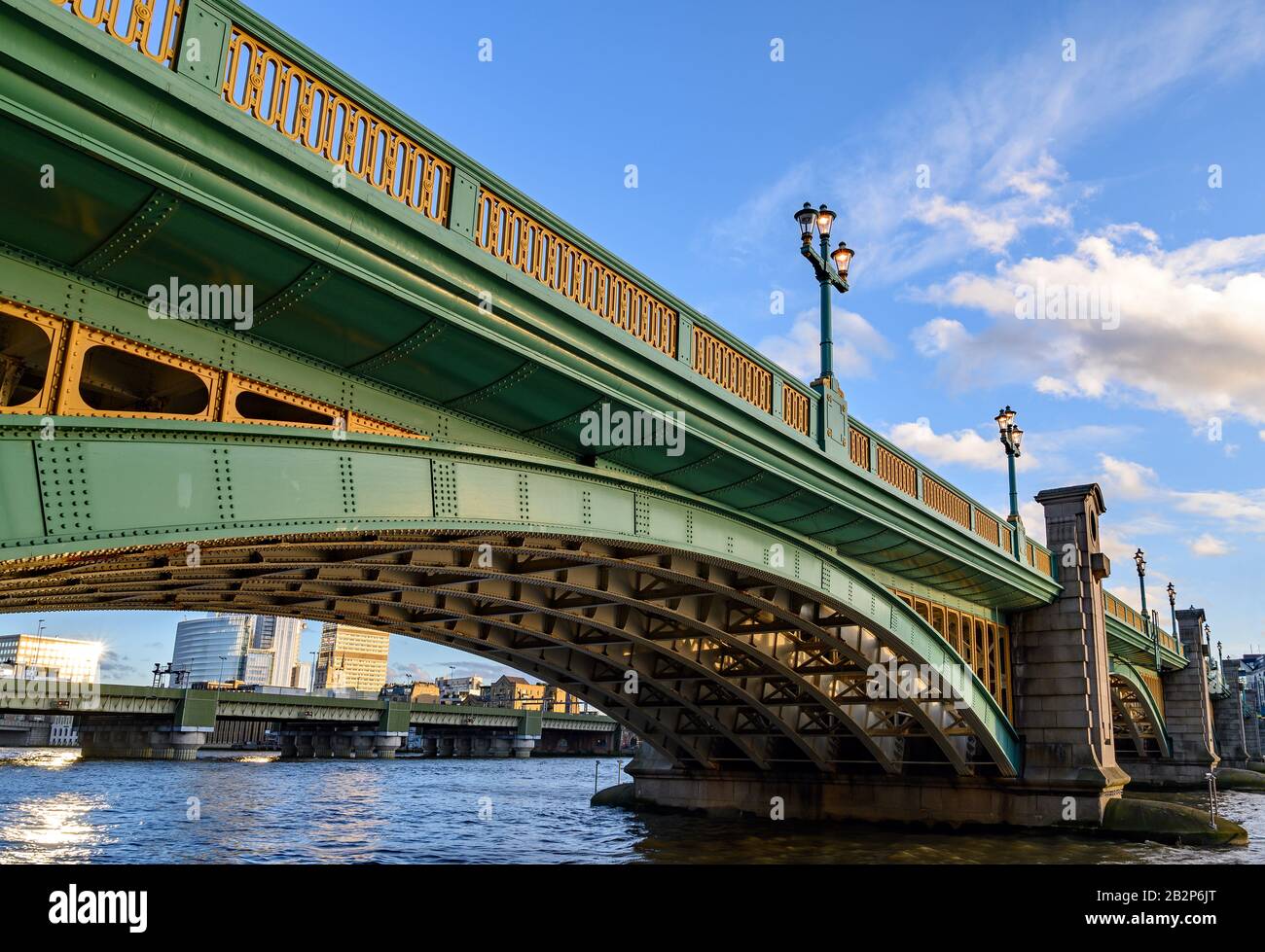 Southwark Bridge and River Thames in London, UK looking towards the ...