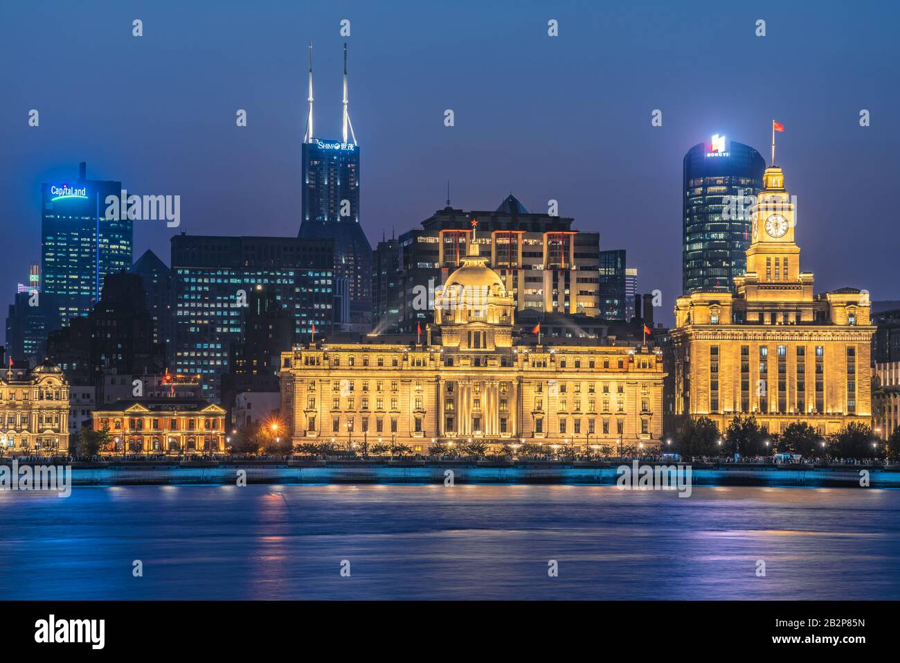 SHANGHAI, CHINA, OCTOBER 30: Night view of The Bund historic waterfront ...