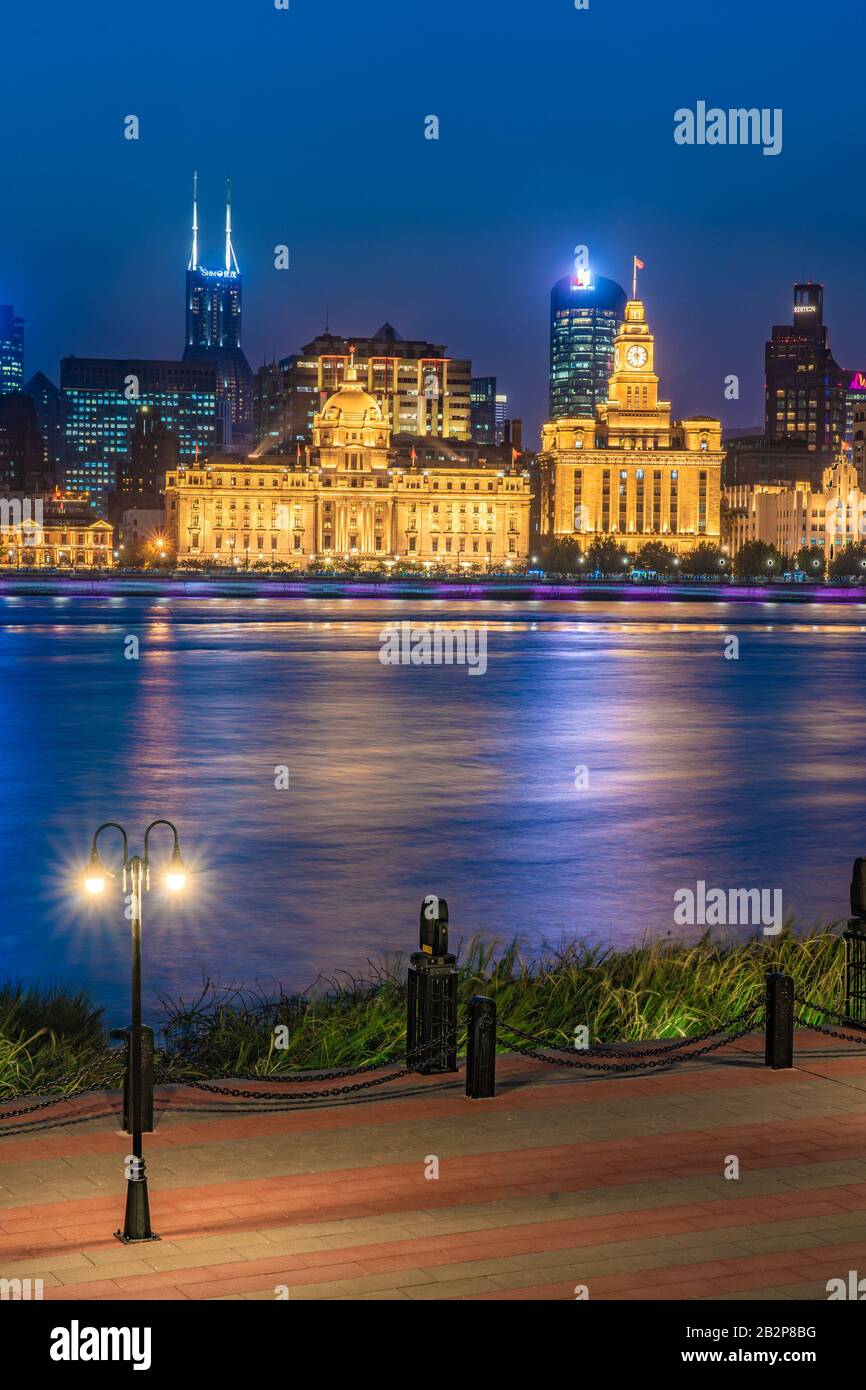 SHANGHAI, CHINA, OCTOBER 30: Night view of the Bund waterfront city ...