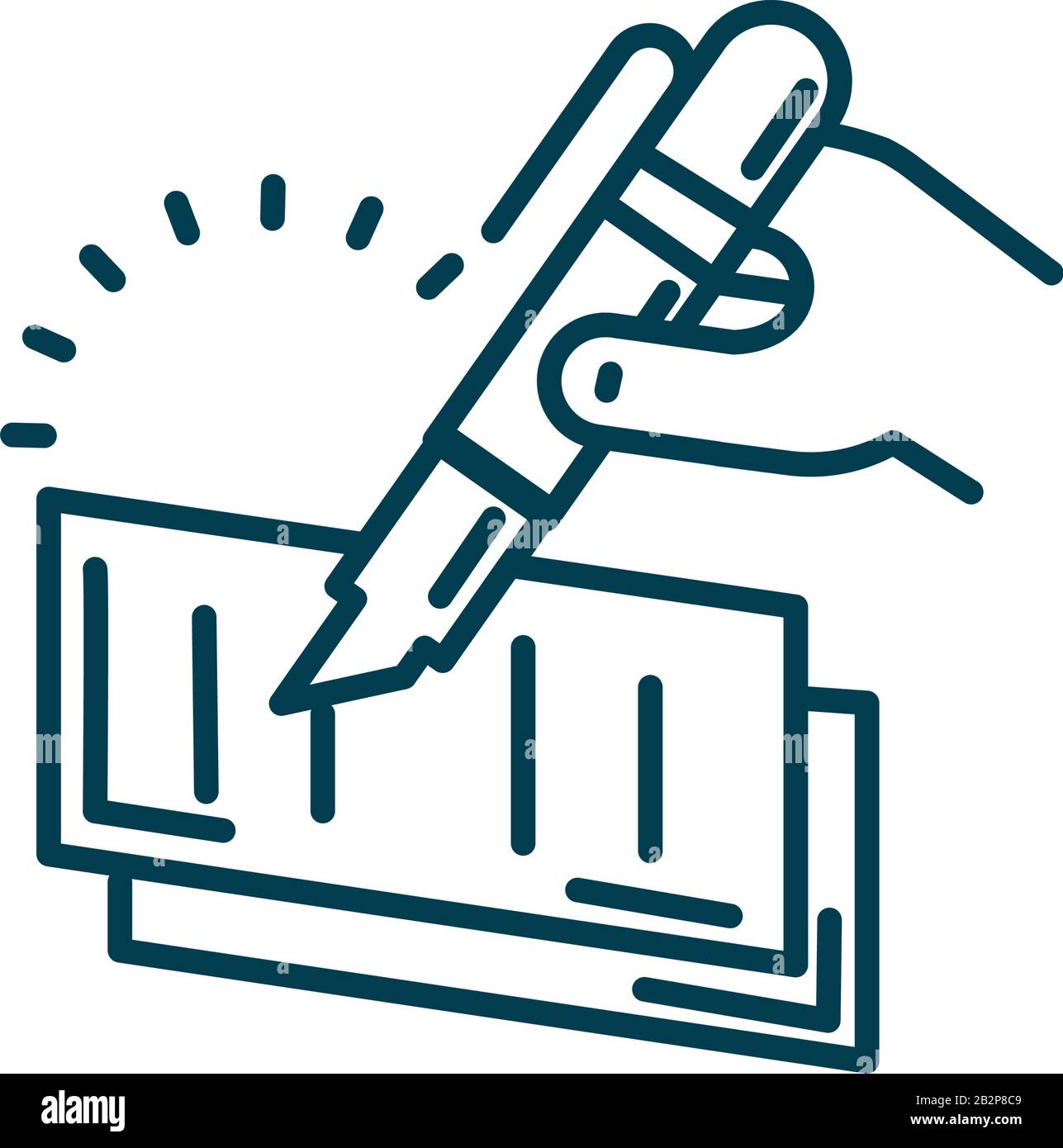 hand with highlighter and document pages icon over white background ...