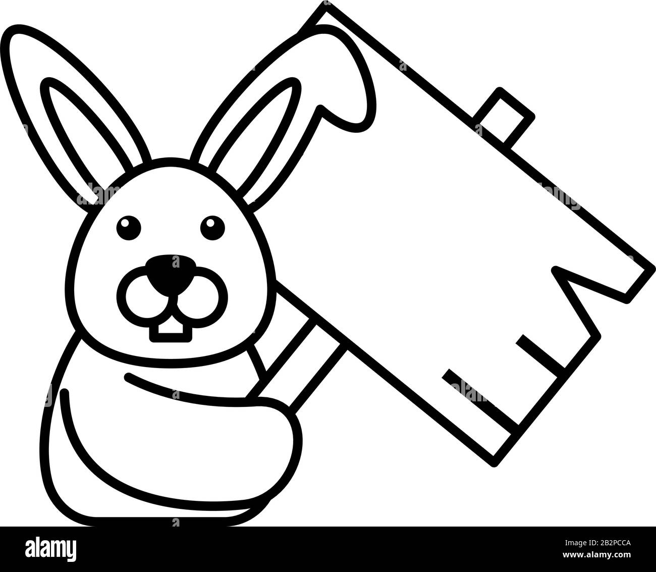 cute rabbit with tag wooden on white background vector illustration ...