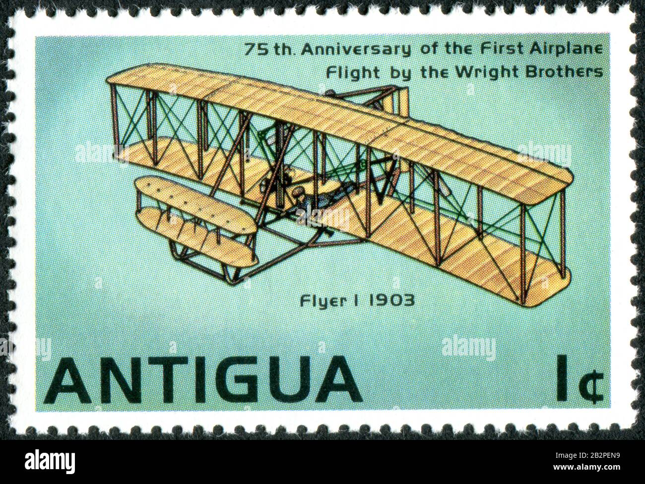 A stamp printed in Antigua, dedicated to the 75th Anniversary of the ...