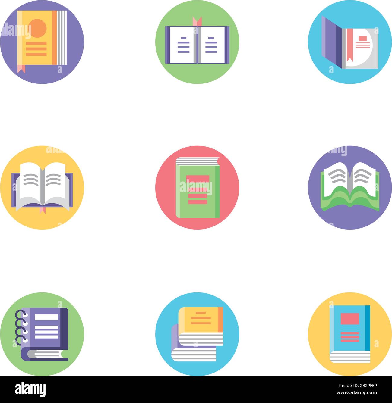 academic books icons set over white background, block style, vector ...