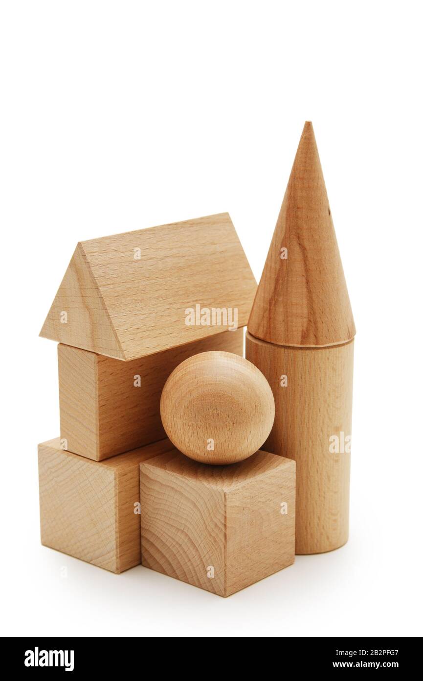 wooden geometric shapes isolated on a white background Stock Photo - Alamy