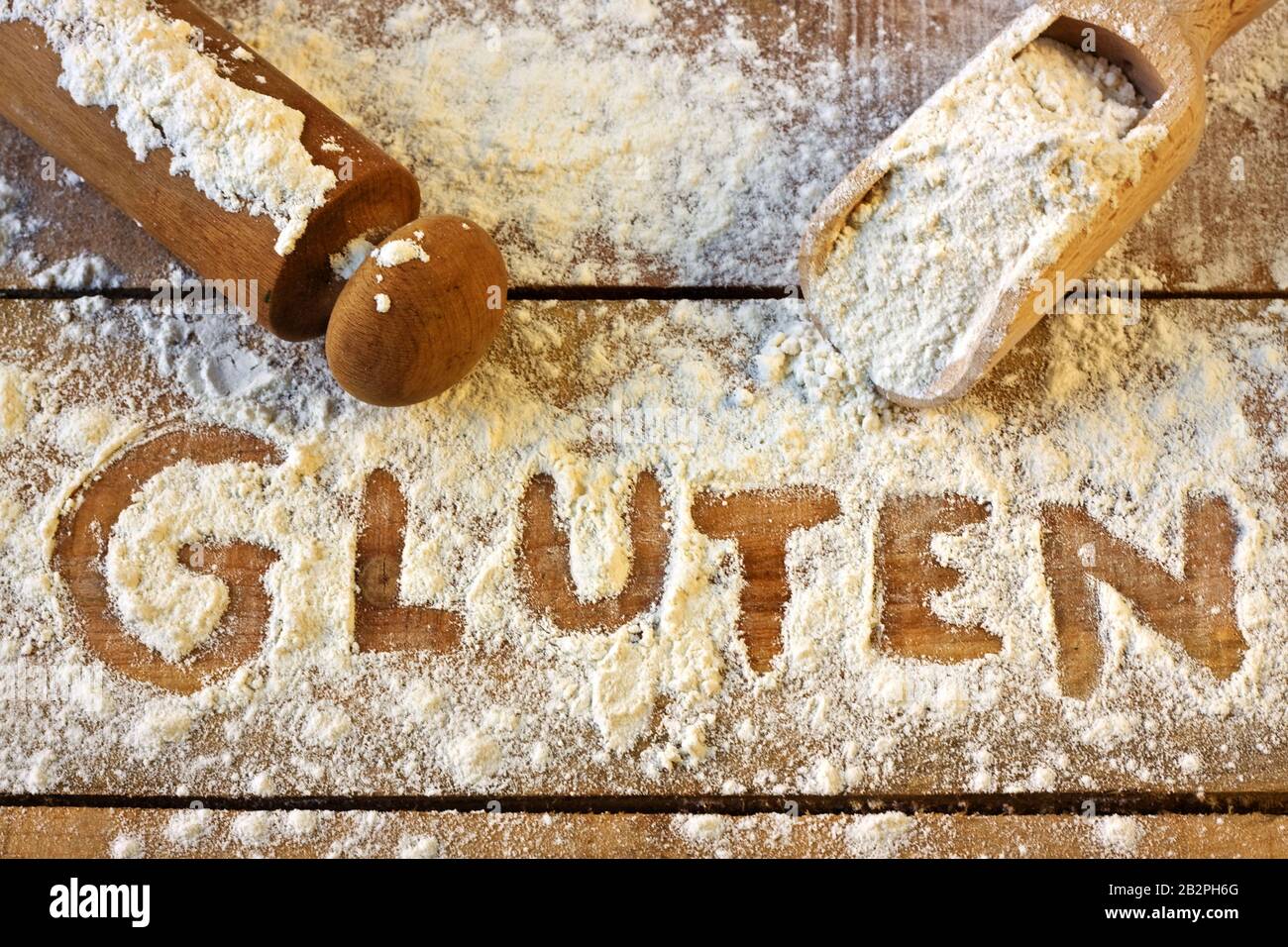 Gluten word wood background hi-res stock photography and images - Alamy