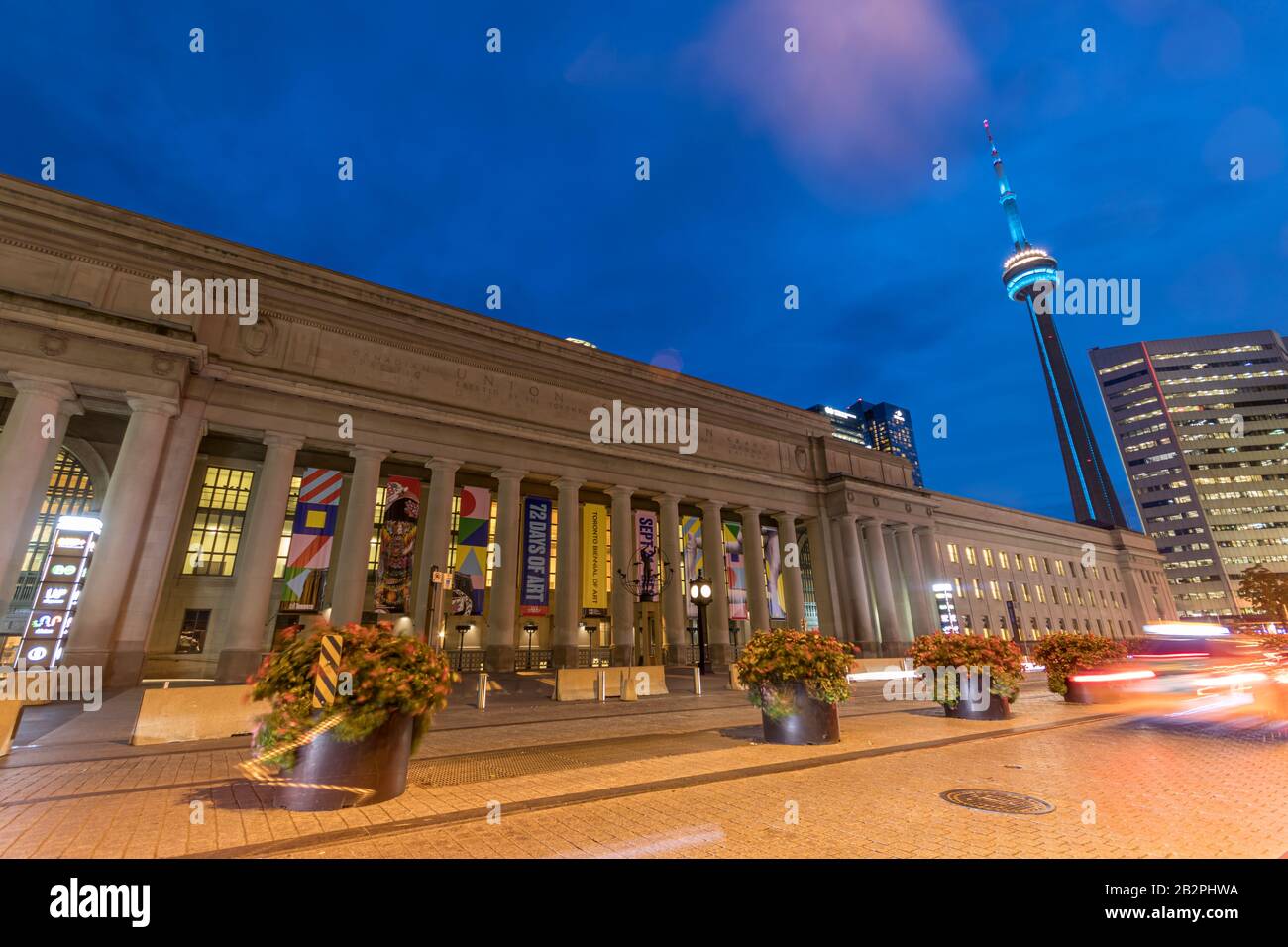 Front of Toronto Union Station and CN Tower in the background seen at ...