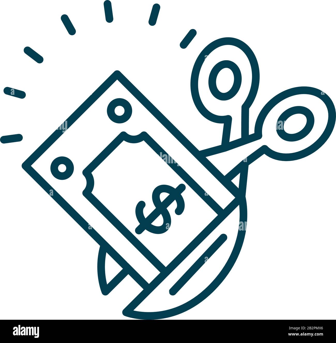 money bill with scissors icon over white background, line style, vector ...