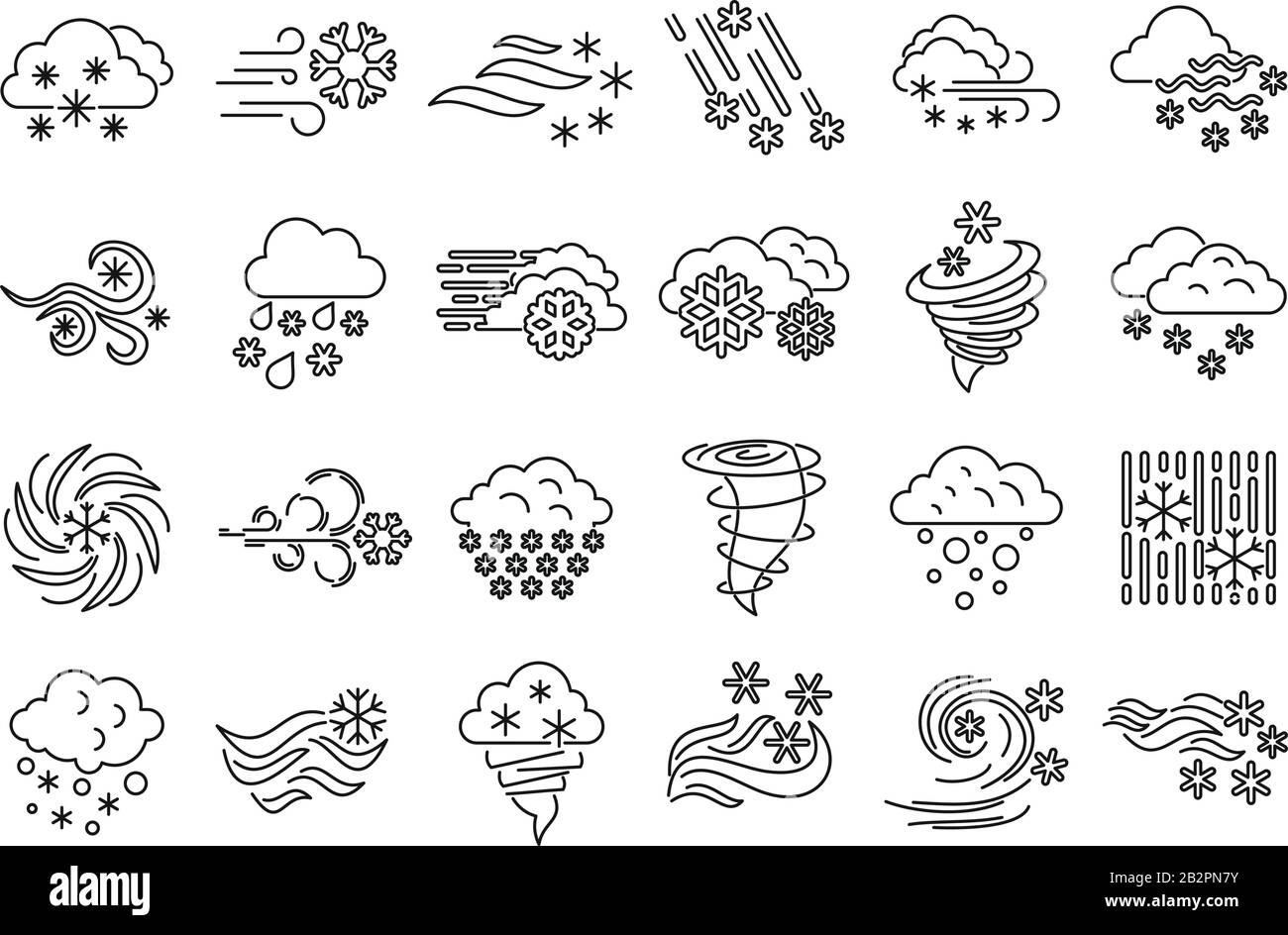 Blizzard climate icons set. Outline set of blizzard climate vector ...