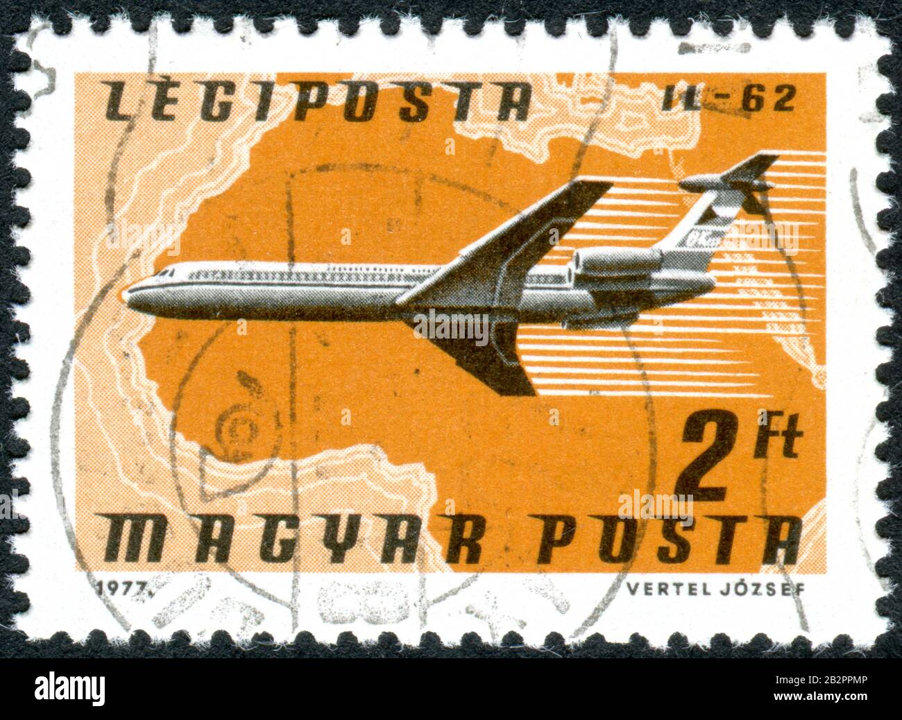 HUNGARY - CIRCA 1977: A stamp printed in Hungary, depicted the IL-62 ...