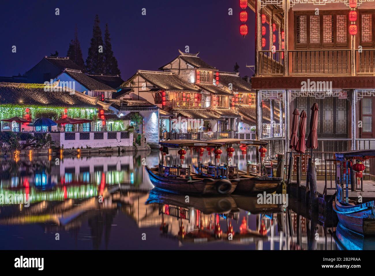 SHANGHAI, CHINA, NOVEMBER 01: Night view Zhujiajiao ancient water town ...