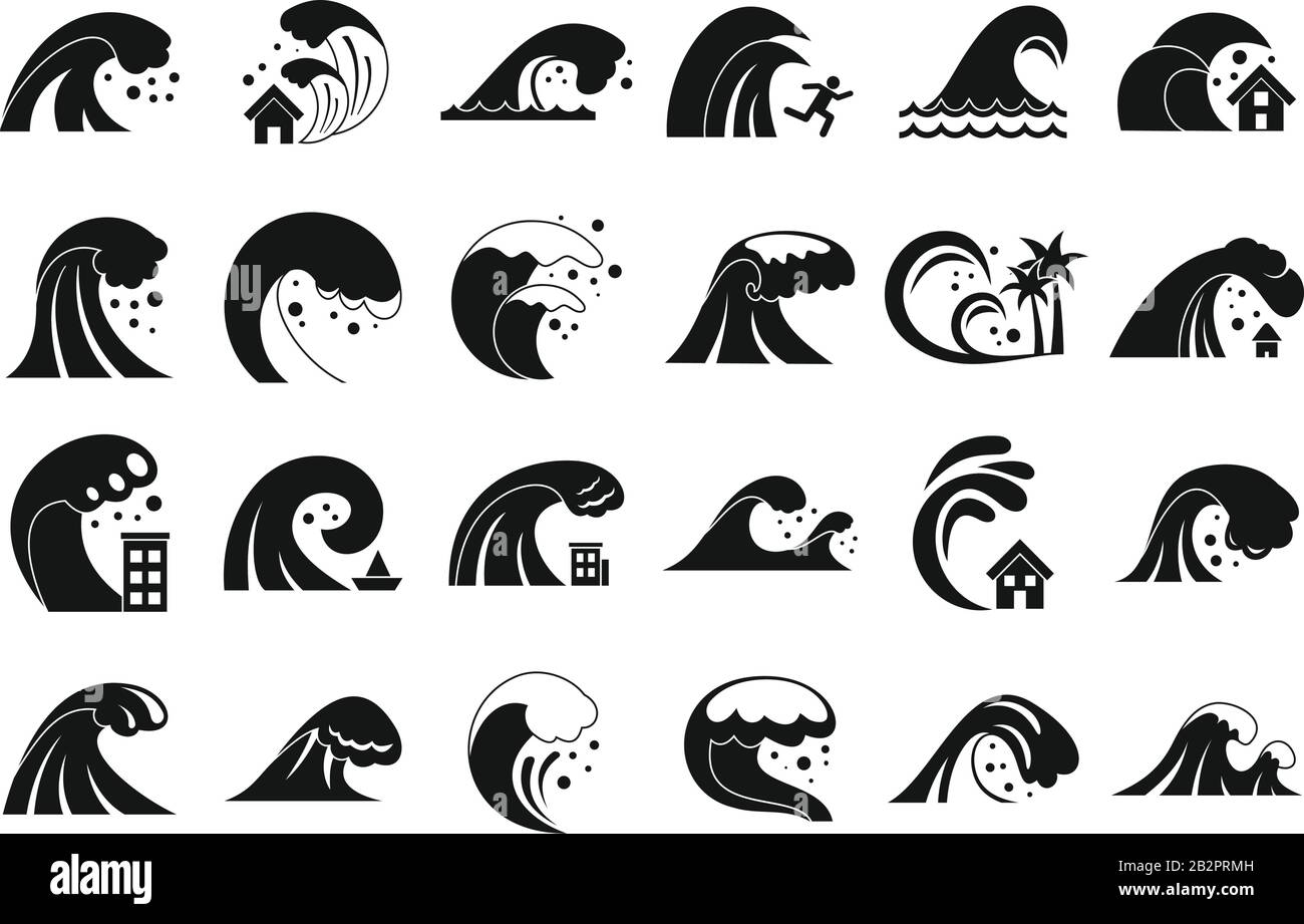 Tsunami icons set. Simple set of tsunami vector icons for web design on ...