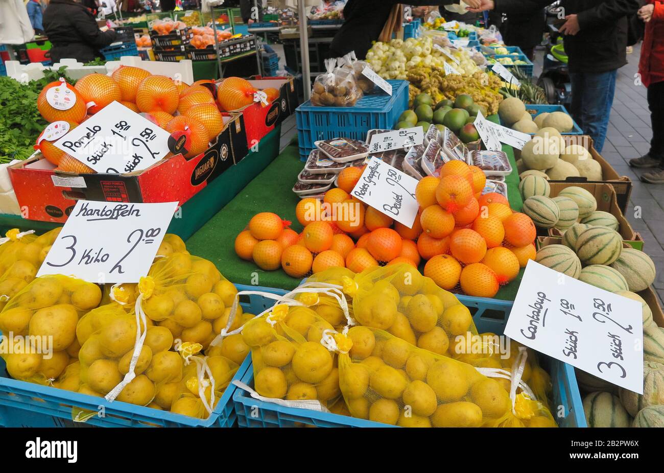 Venlo, Netherlands - February 29. 2020 - View on market stall with ...
