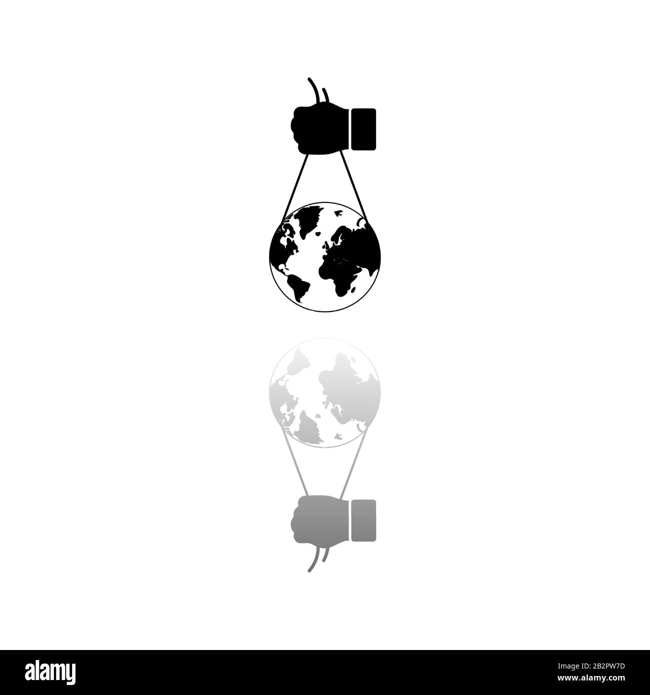 Globe with hand. Black symbol on white background. Simple illustration ...