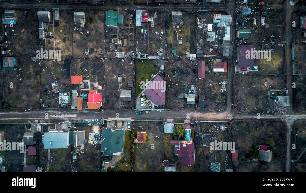 Aerial view of residential area in typical suburb home community in ...