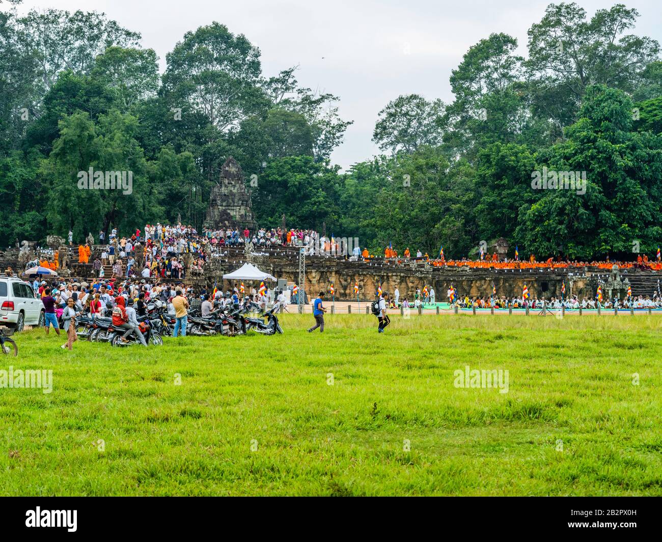 Monks and people gather at Angkor Thom to celebrate Water Festival, a ...