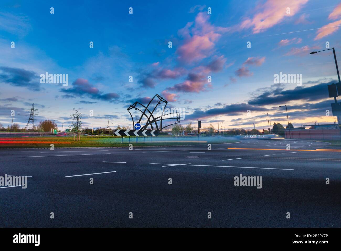 Spitfire Island Night-time light trails Birmingham - Winters evening ...