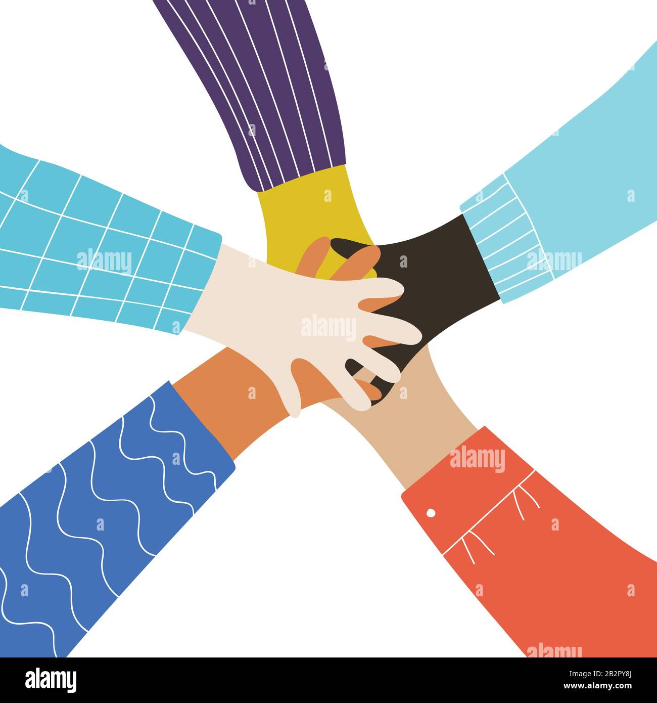 Vector cartoon illustration of people gathering hands Stock Vector ...