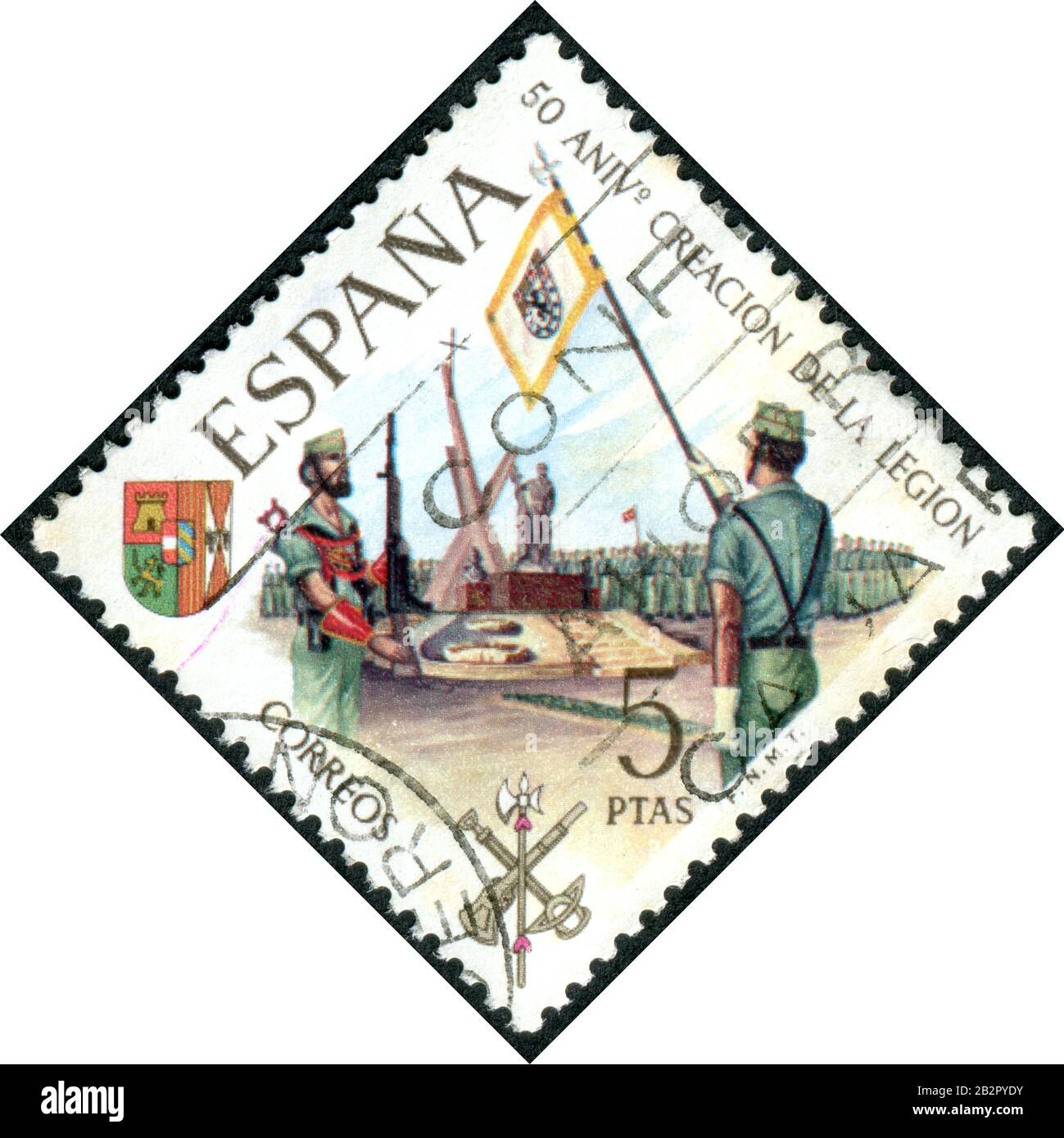A stamp printed in Spain, dedicated to the 50th anniversary of the ...