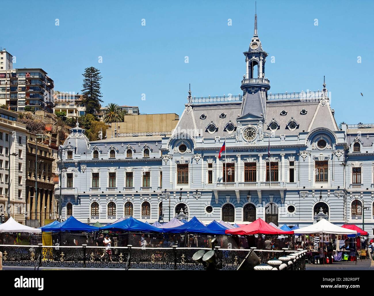 Edificio Armada de Chile, Municipality of Valparaiso, ornate old building, 1910, clock, steeple ...