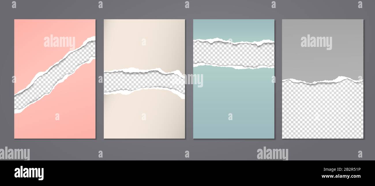 Colorful, torn paper templates elements are on grey background. Vector ...