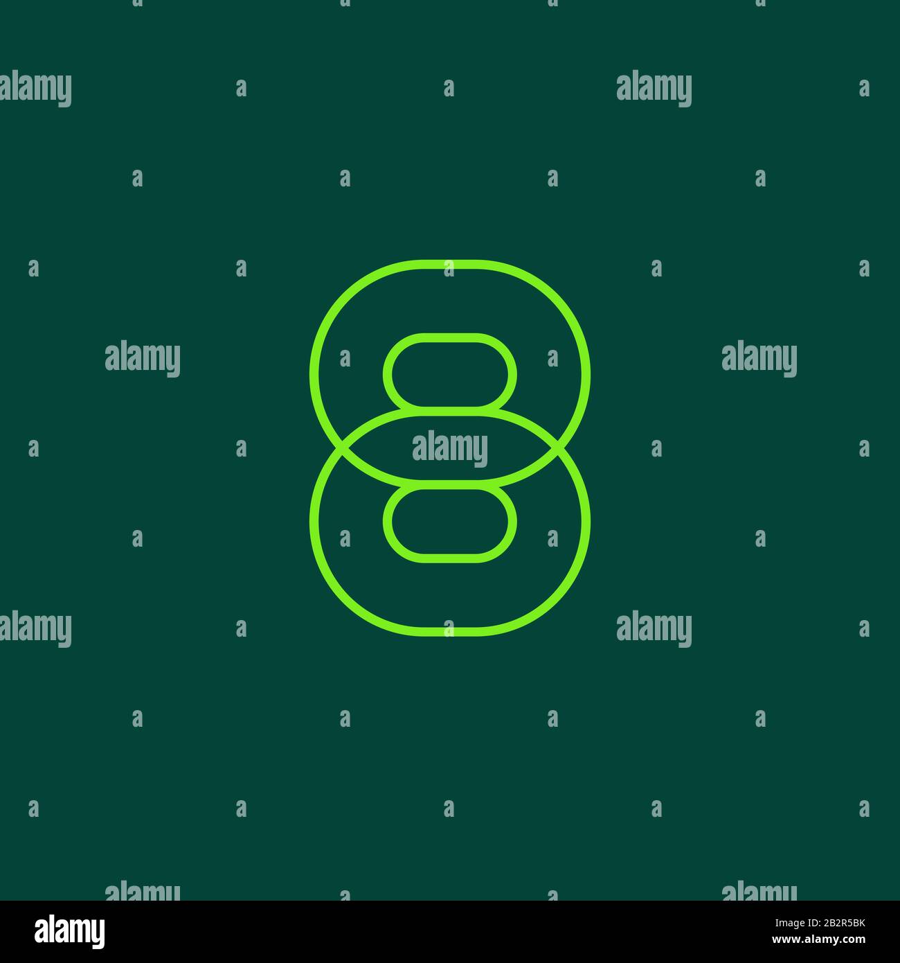 Eight, mono line. Vector sign linear number 8, green overlapping thin ...